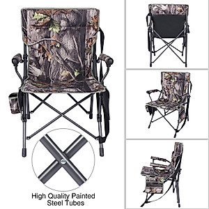 REDCAMP Oversized Hunting Chairs for Blinds, Portable Camping Chairs for Adults Heavy Duty, Hard Arms Folding Chairs for Outside Outdoor with Carry Bag, Camouflage