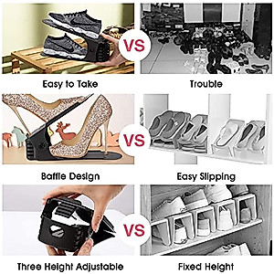 NK-STORE's Shoe Slots Organizer Space Saver Double Deck Shoe Rack Adjustable Shoe Slots for Closet Organization (Black, Pack of 2)