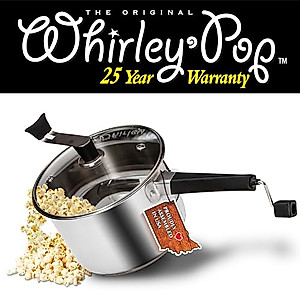 Platinum Series Whirley Pop Popcorn Maker - 6 Quart Stainless Steel Popcorn Popper, Popcorn Maker with¬†Metal Gears, Wabash Valley Farms Stove Top Popcorn Maker (Stainless Steel)