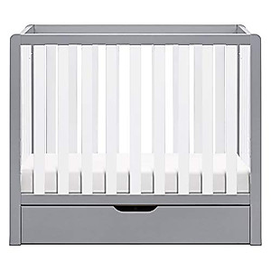 Carter's by DaVinci Colby 4-in-1 Convertible Mini Crib with Trundle Drawer in Grey and White, Greenguard Gold Certified, Undercrib Storage
