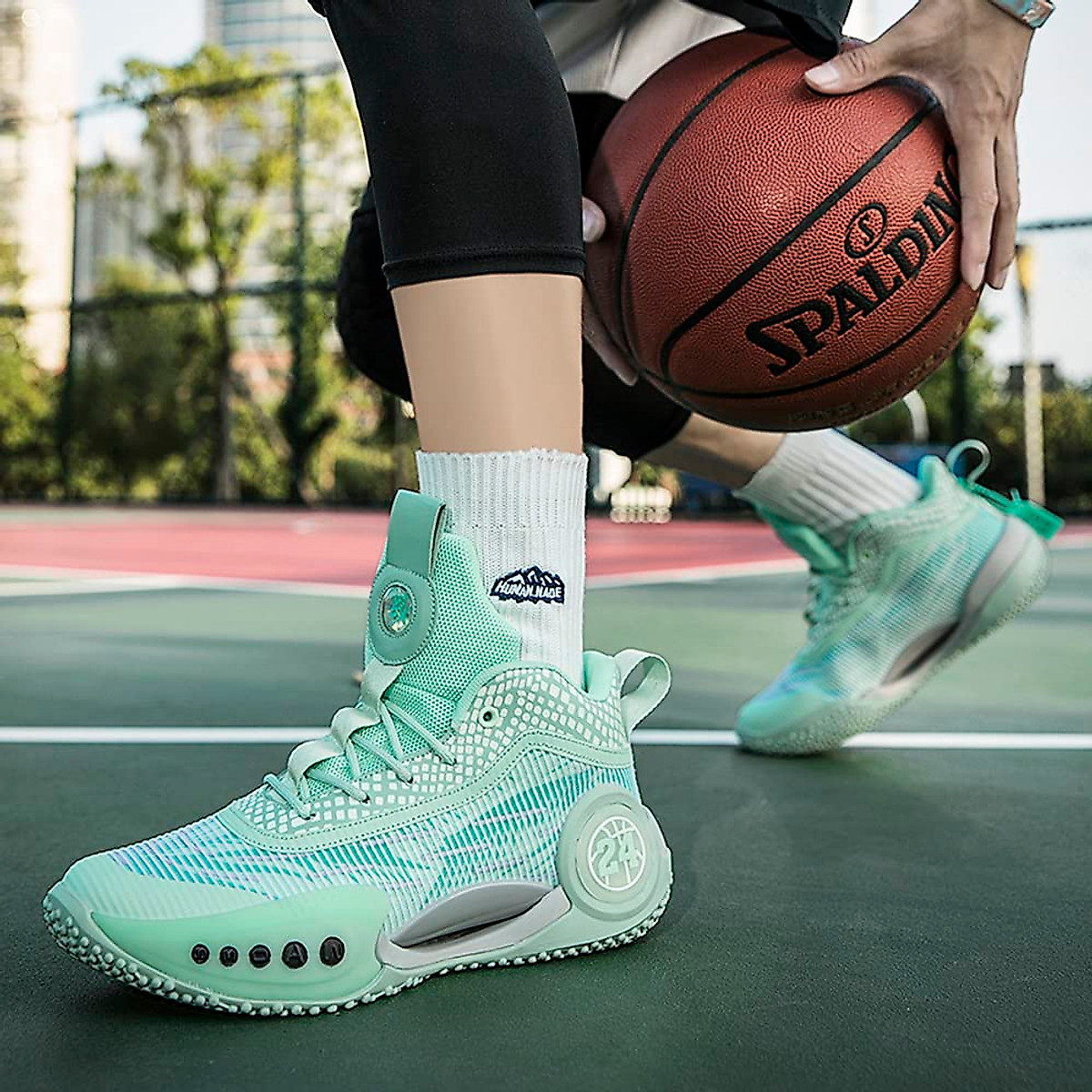 DHOVOR Mens Womens Basketball Shoes, Unisex Adult Fashion Basketball Sneakers, Non Slip Basketball Trainers, Sports Shoes for Mens Indoor and Outdoor Green