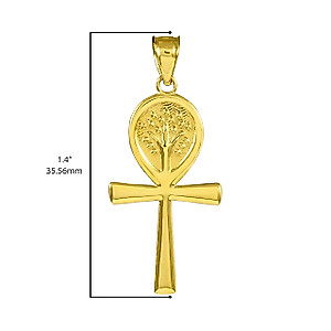 14K Yellow Gold 1-3/8" Hybrid Ankh & Tree of Life Design Egyptian Key of Life with Yggdrasil Pendant Charm