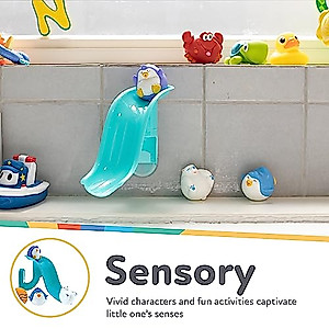 Nuby Penguin Slide Bath Toy Play Set with 4 Bath Squirters - Baby Bath Toys for Boys and Girls 12+ Months - Suction Cup Toy Attaches to Shower Wall