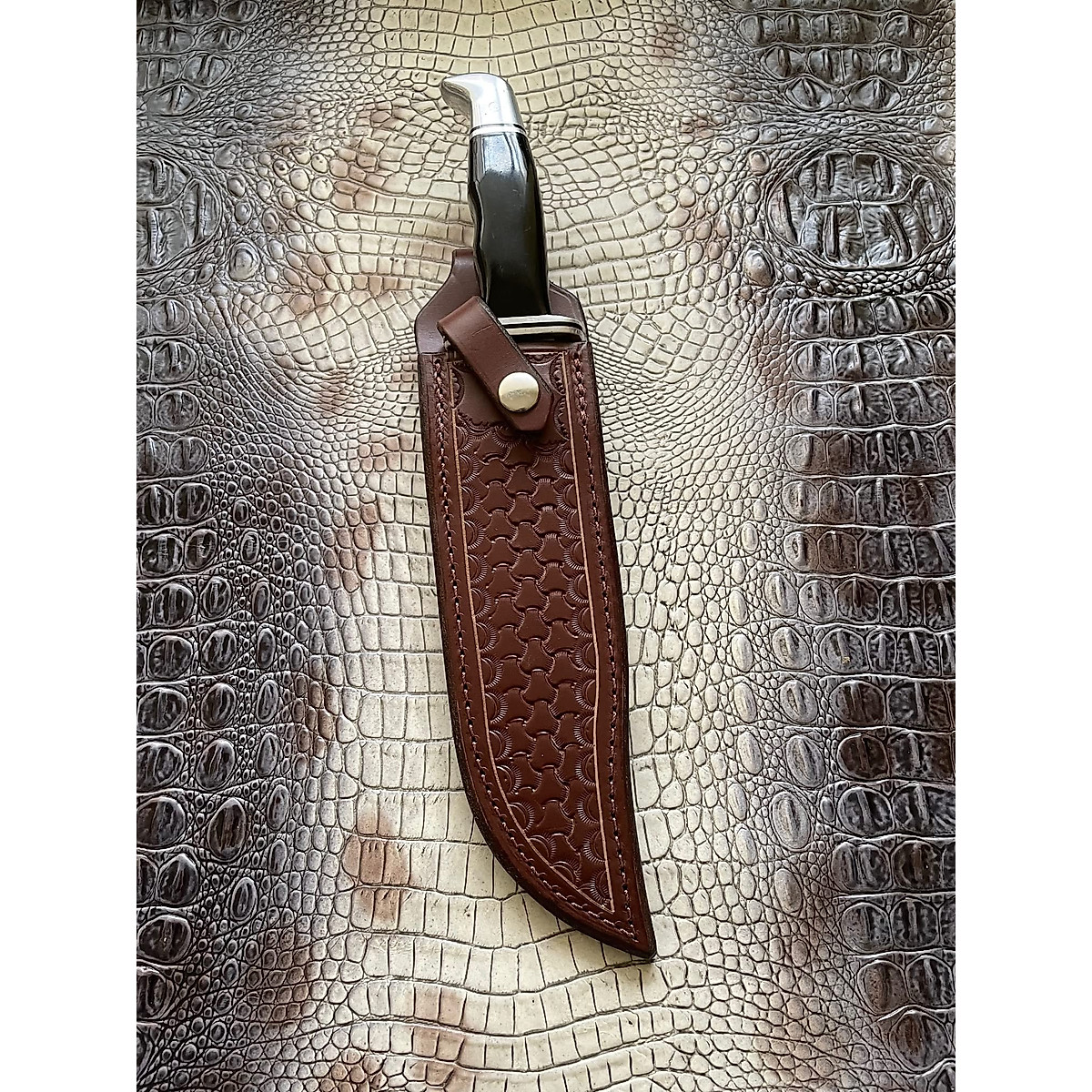 Carl Thomas Leathers Custom Leather Knife Sheath Fits Buck 120 Knife, Fixed Blade Knife Holder, Brown, Sheath Only