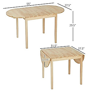 HOMCOM 55" Solid Wood Kitchen Table, Drop Leaf Tables for Small Spaces, Folding Dining Table, Natural