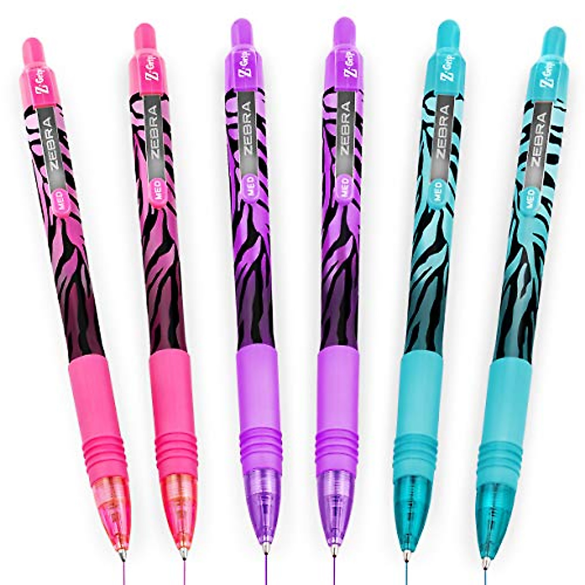 Zebra Z-Grip Smooth Ballpoint Pen - 1.0mm - Funky Flame - Stripe Barrel - Blue, Pink, Violet - Pack of 6