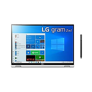 LG Gram 16T90P - 16" WQXGA (2560x1600) 2-in-1 Lightweight Touch Display Laptop, Intel evo with 11th gen Core i7 1165G7 CPU , 16GB RAM, 2TB SSD, 21 Hours Battery, Thunderbolt 4, Silver - 2021