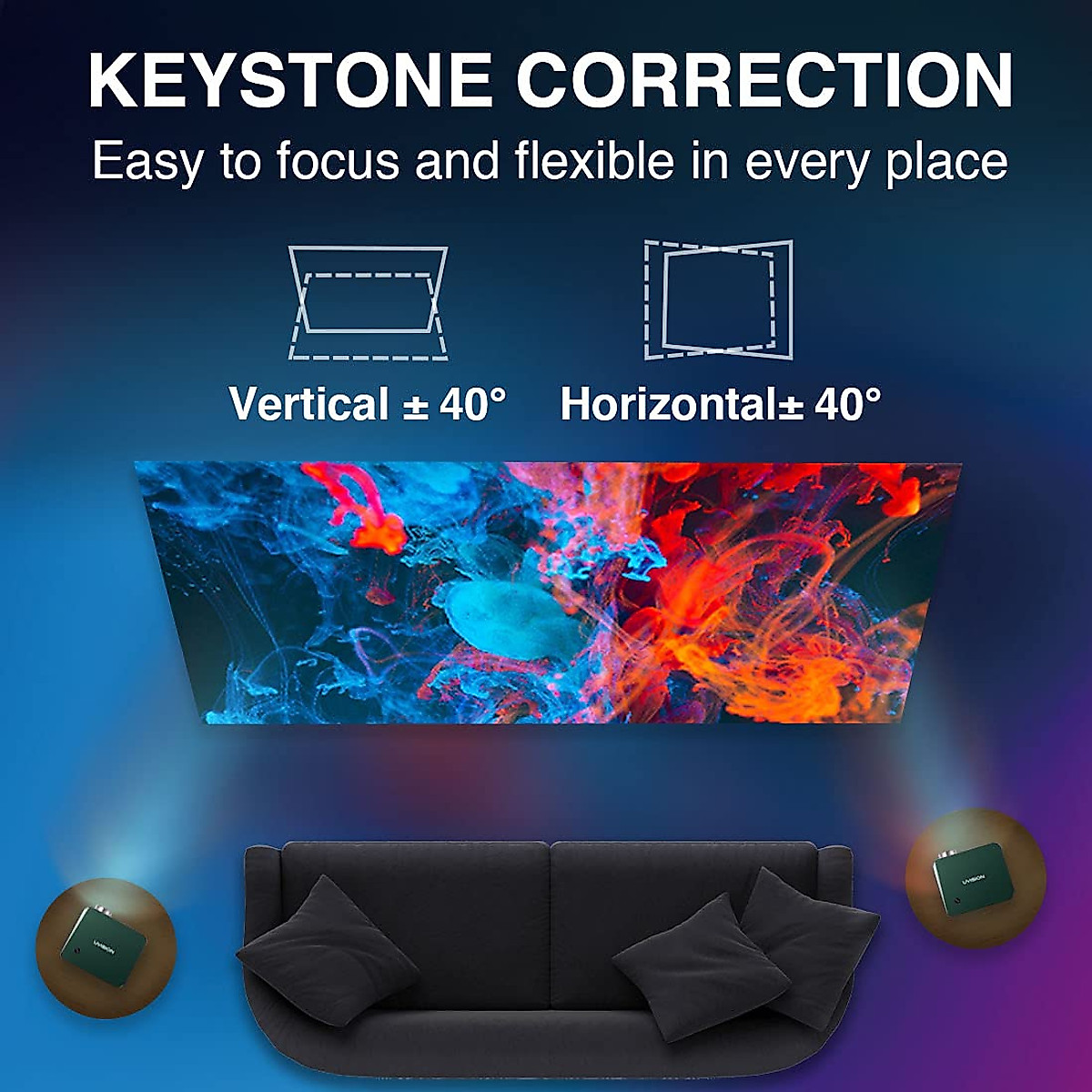 UVISION X1 Native 1080P Wireless Projector w/ Carry Case, Portable, Keystone Correction, Mounted & Dual Speaker,Outdoor, Home & Office Projector | Works With Roku/FireTV/Laptop/Phone/Tablets/Ps5