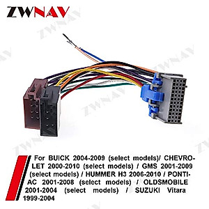 ZWNAV ISO Car Radio Wire Cable Wiring Harness Stereo Adapter Connector Adaptor Plug Fit For BUICK 2004+, CHEVROLET 2000+, GMS 2001+, HUMMER H3 2006+, PONTIAC 2001+,OLDSMOBILE 2001+,SUZUKI Vitara 1999+