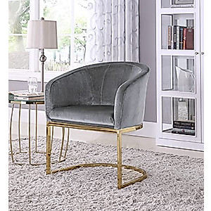 Iconic Home Siena Accent Club Chair Shell Design Velvet Upholstered Half-Moon Gold Plated Solid Metal U-Shaped Base Modern Contemporary Grey 25.6D x 23.2W x 31.7H in