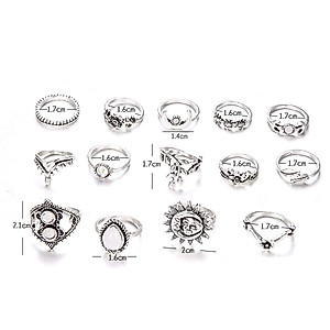 SEniutarm Engagement Love Rings Wedding Bands 14Pcs Vintage Sunflower Moon Finger Midi Knuckle Rings Set Women Party Jewelry for Women/Girl Finger Rings DIY Jewelry Gifts - Silver
