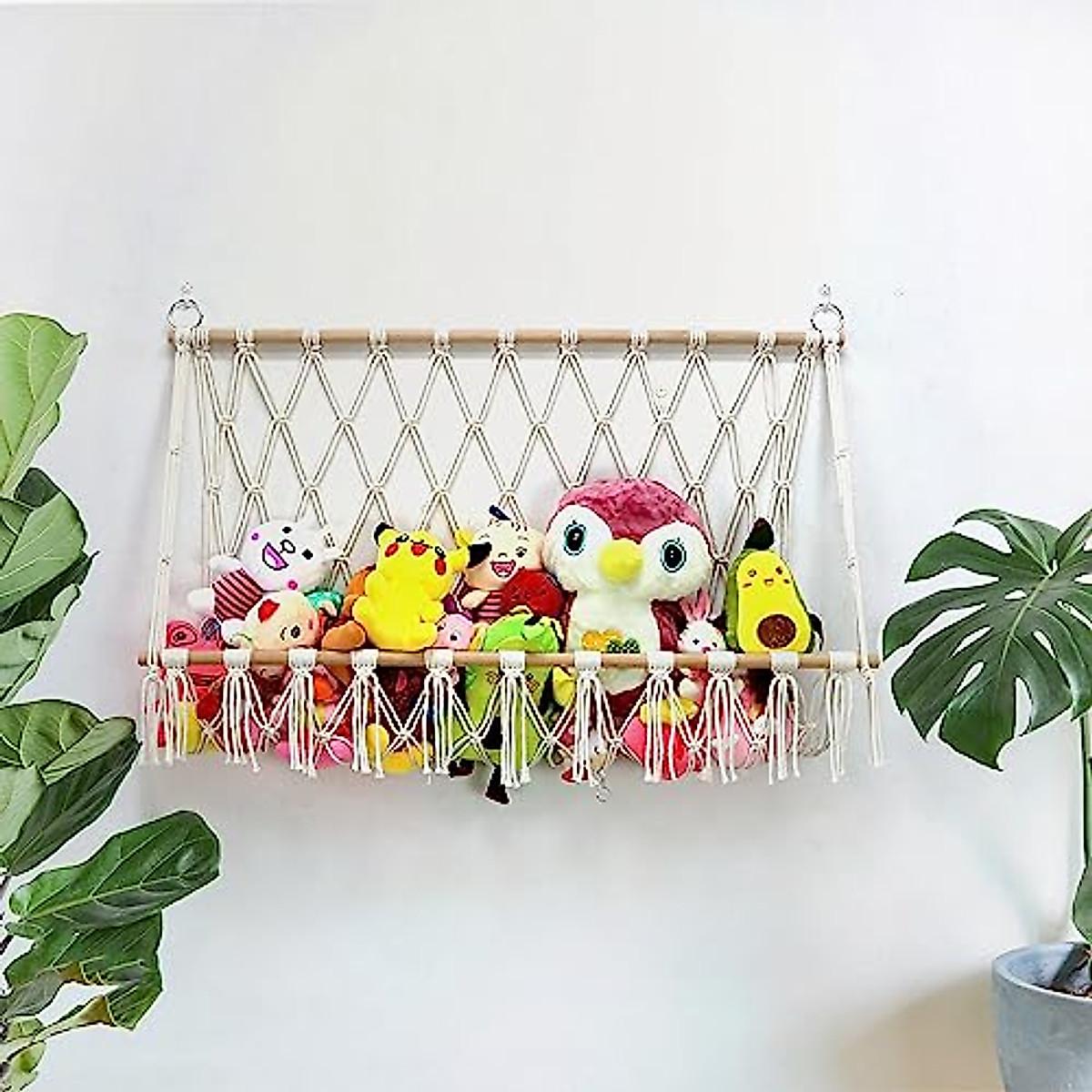 Stuffed Animal Net or Hammock,Boho Handmade Cute Stuffed Animals Storage For Hanging,Toy Storage Organizer For Kids Bedroom (Beige 3)