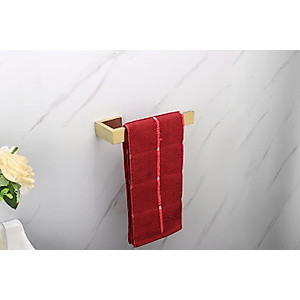 TocTen Hand Towel Holder/Towel Ring - Thicken SUS304 Stainless Steel Bathroom Hand Towel Hanger, 9 Inch Heavy Duty Wall Mounted Towel Rack, Square Hand Towel Bar for Bathroom Hardware (Gold, 9 in)