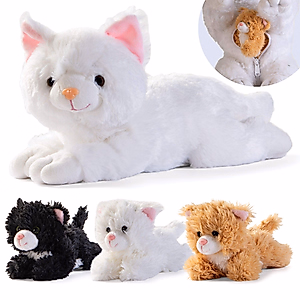 PREXTEX Plush Cat Toys Stuffed Animal with 3 Cats Baby Stuffed Animals - Big Cat Zippers 3 Little Plush Baby Kittens - Cat Stuffed Animal with Babies - Gift for Cat Lovers, Cat Stuffed Animals