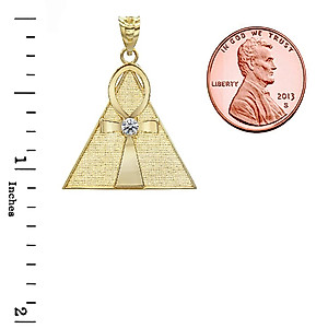 Certified 10K Yellow Gold CZ-Accented Egyptian Ankh Cross Pyramid Pendant