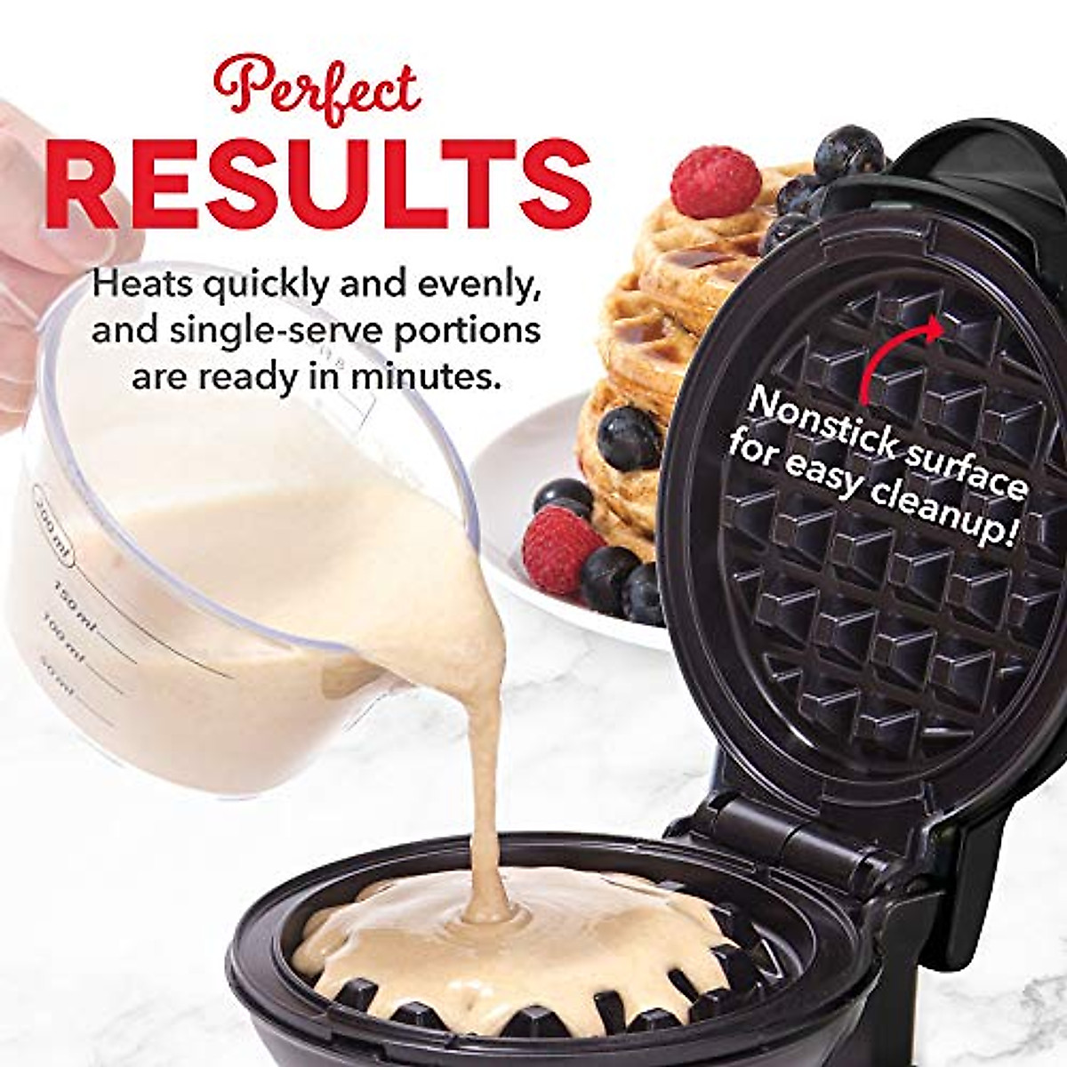 Dash DMS001RD Mini Maker Electric Round Griddle + Included Recipe Book, Red & DMW001BK Machine for Individual, Paninis, Hash Browns, & other Mini waffle maker, 4 inch, Black