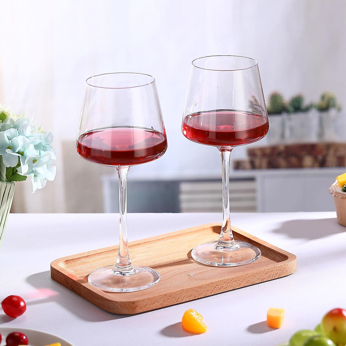 Crystal Wine Glasses Set of 8 Hand Blown Red Wine Glasses 15 Oz Clear Long Stem Wine Glasses with Flat Bottom Dishwasher Safe for Wedding Christmas Anniversary Restaurants Home Bar Parties