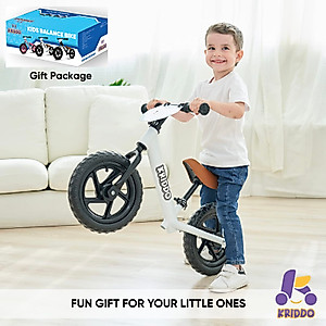 KRIDDO Toddler Balance Bike 2 Year Old, Age 18 Months to 5 Years Old, 12 Inch Push Bicycle with Customize Plate (3 Sets of Stickers Included), Steady Balancing, Gift Bike for 2-3 Boys Girls, WH