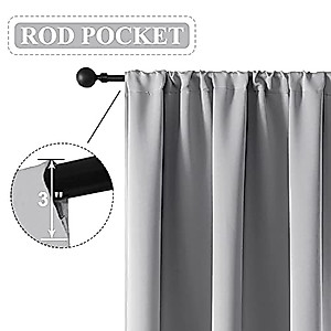 Rutterllow Blackout Curtains for Bedroom, Thermal Insulated Room Darkening Rod Pocket Curtains for Living Room,2 Panels (52x72 Inch, Light Grey)