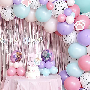 Pink Purple Blue Balloons, 12 Inch Dog Paw Print Balloons, Hot Pink Purple Teal Blue Latex Balloons with Confetti Balloon for Dog Paw Themed Boys Girls Kids Birthday Baby Shower Paw Patrol Party Decor