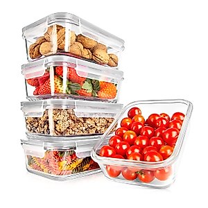 NutriChef 10-Piece Glass Food Containers - Stackable Superior Glass Meal-prep Storage Containers, Newly Innovated Leakproof Locking Lids w/Air Hole, Freezer-to-Oven-Safe (Gray)