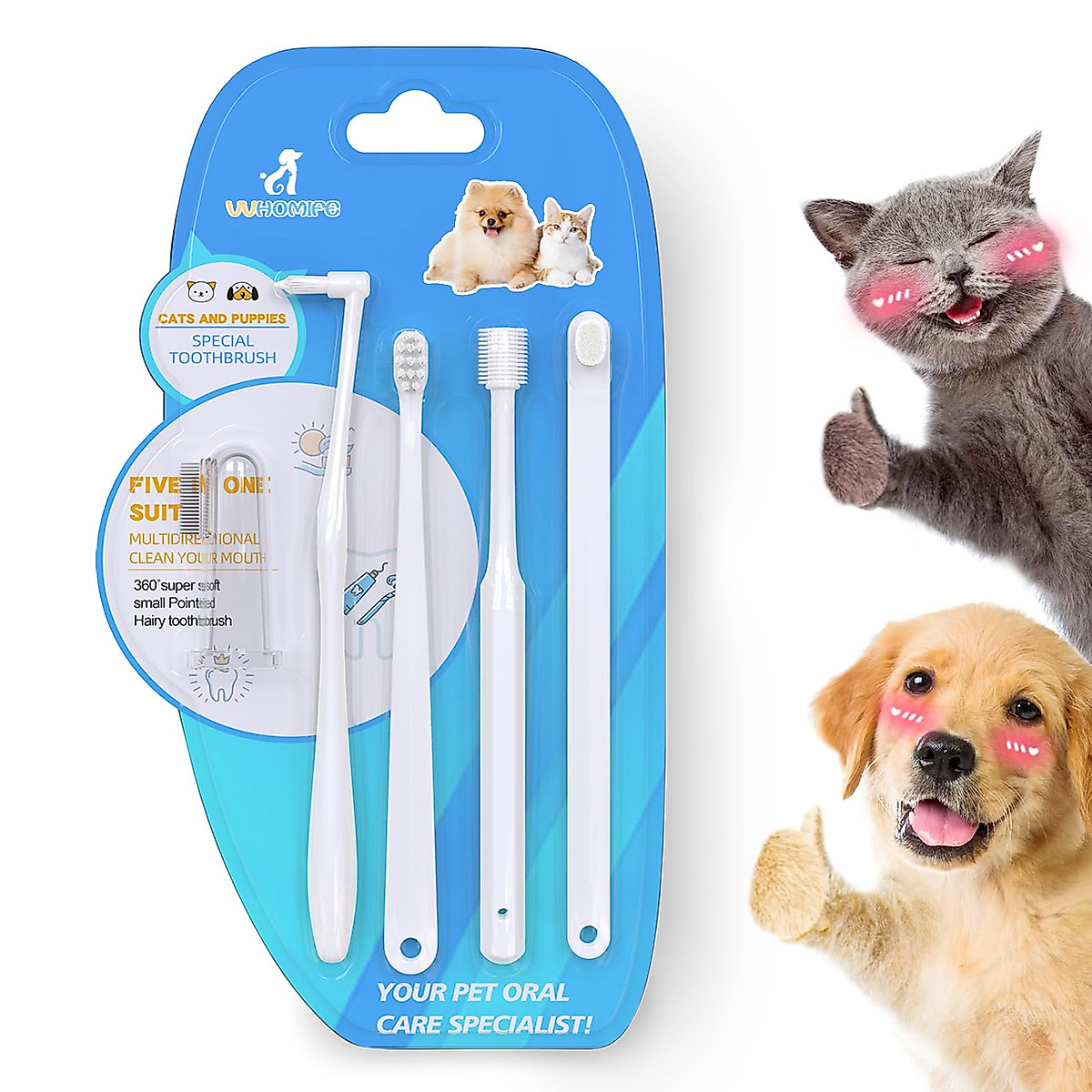 VVHOMIFE Small Dog Toothbrush Kit,Puppy Tooth Brushing Kit, Suitable for All Puppy and Samll Dogs Dental Care. White, Soft Bristles, Meet All Cleaning Needs, Multi-Functional Dental Cleaning.