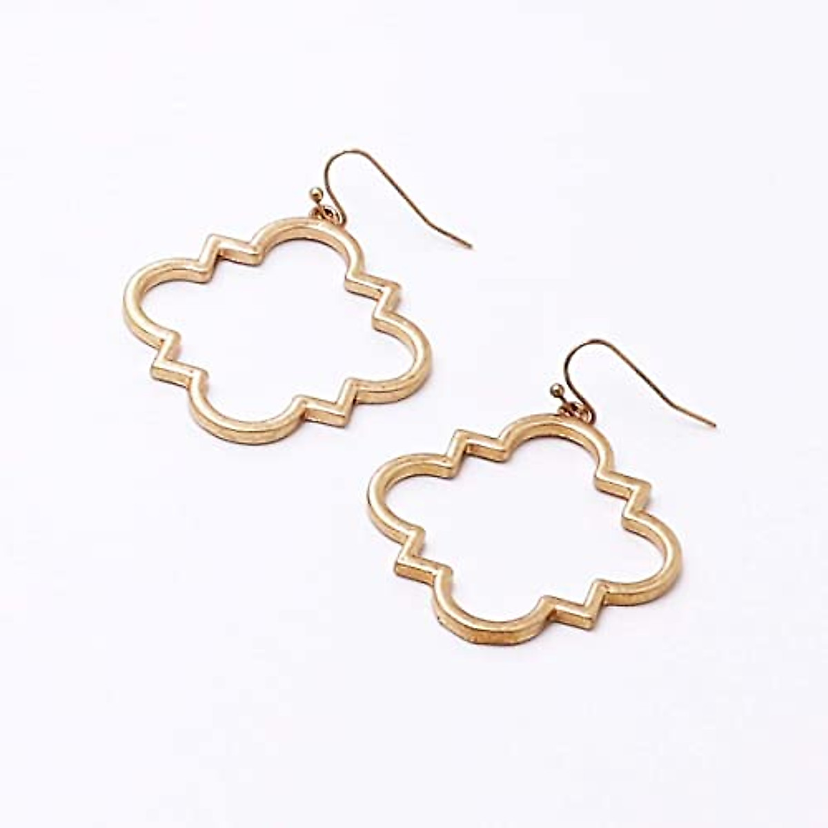 POMINA Quatrefoil Clover Gold Dangle Drop Earrings Gold Silver Two Tone Textured Trendy Fashion Earrings for Women