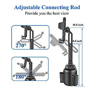 Cup Holder Phone Mount for Car, Car Phone Holder Mount with Expandable Base, Adjustable Height Car Phone Holder for iPhone Samsung and 4-6.7in Cell Phones, Cup Phone Holder for Car/SUV/Truck
