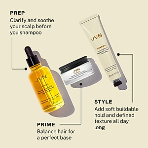 JVN Trusted Trio Essentials Set Travel - Mini Complete Size Air Dry Cream, Full Size Pre-Wash Scalp Treatment Oil, and Instant Recovery Heat Protectant Leave-In Serum