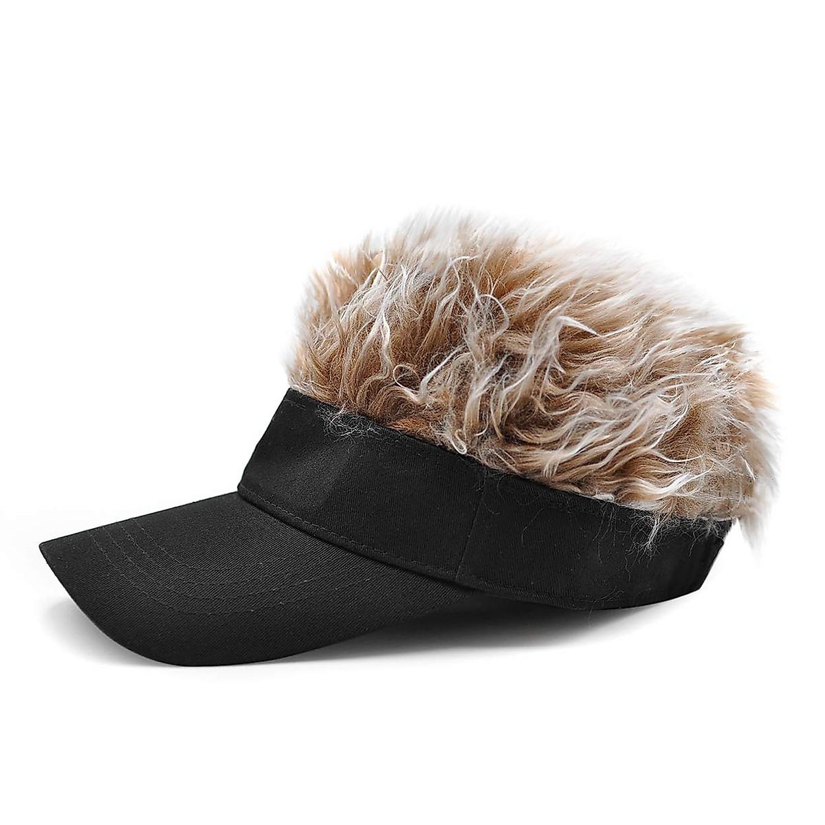 Novelty Visor Cap Adjustable Visor Hat with Spiked Wigs Fake Hair Visor for Adults (Canvas and Polyester, Black and Brown)