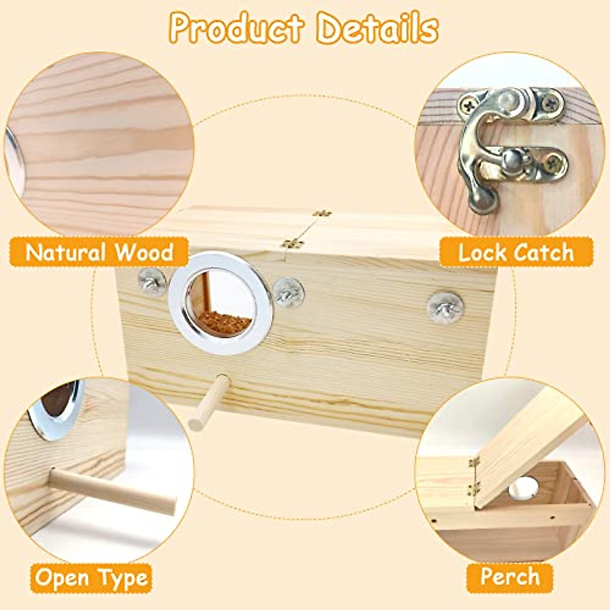 PINVNBY Natural Wood Parakeet Nesting Box Budgie Breeding Box Acrylic Bird Nest for Cage Transparent Panoramic for Parrots, Cockatiels, Lovebirds, Canaries and Other Small Birds