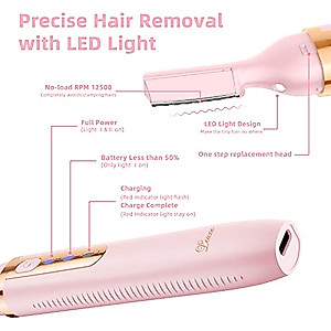 leuxe Eyebrow Trimmer and Facial Hair Remover Cordless Hair Remover for Face,Lips,Armpit,Portable Rechargeable Bikini Shaver (Pink)