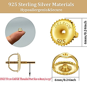 2-Pairs Screw Earring Backs for Threaded Post .032"/0.8mm,18K Gold Plated Sterling Silver Screw on Earring Backs Replacements for Diamond Earring Studs, Hypoallergenic Secure ScrewBacks