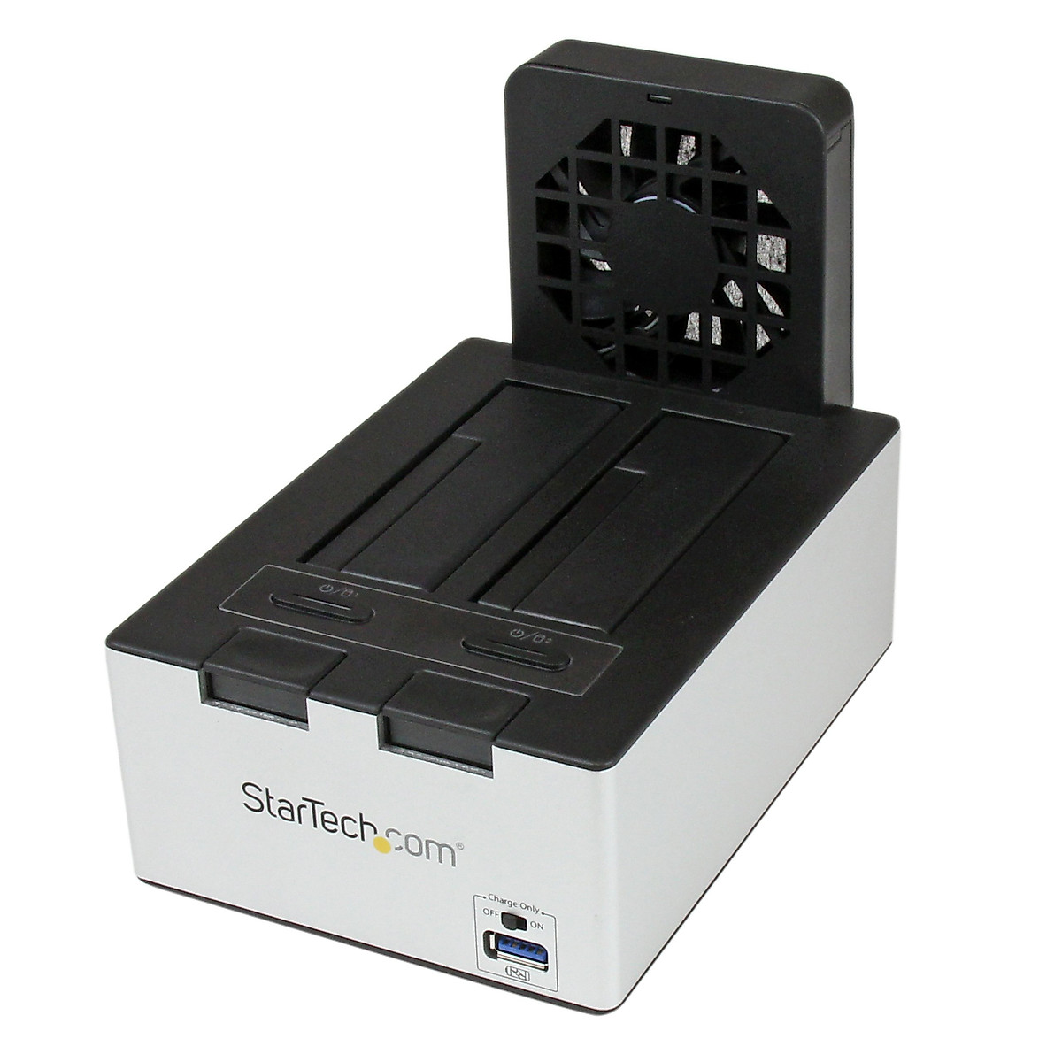 StarTech.com USB 3.0 Dual SATA Hard Drive Docking Station with Fast Charge Hub UASP and Fan, Black/Silver (SDOCK2U33HFB)