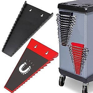 32-Slot Wrench Organizer for Tool Box, 2 Pack Magnetic Wrench Organizer, Wrench Holder SAE(1/4" - 1/16") and Metric(6mm-24mm), Wall Mounted Wrench Organizer