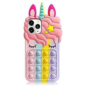 HoneyAKE Fidget Toys Phone Case for iPhone 11 Pro Max Case Bubble Bumper Protective Soft Silicone Shockproof Stress Reliever Pop Phone Cover Shell for Women Girls iPhone 11 Pro Max 6.5'', Rainbow