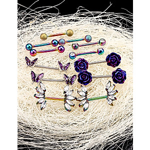 Vsnnsns 14G Nipple Rings for Women Stainless Steel Butterfly Nipple Rings Flower Nipple Piercing Jewelry CZ Nipple Rings Surgical Steel Nipple Jewelry Barbell Body Piercing Jewelry Rainbow