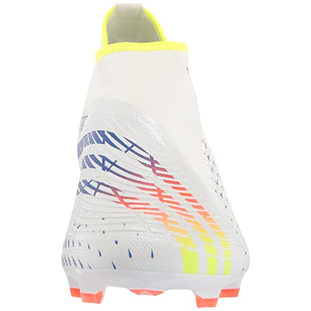 adidas Unisex Edge.3 Predator Firm Ground Soccer Shoe, White/Solar Yellow/Power Blue (Laceless), 11 US Men