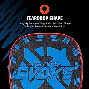 Onix Graphite Evoke Tear Drop Pickleball Paddle Features Tear Drop Shape, Polypropylene Core, and Graphite Face, Blue