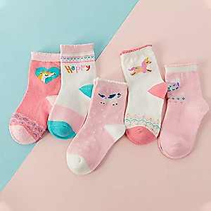Nuziku Toddler Little Girls Cotton Crew Socks 10 Pairs (US, Age, 5 Years, 7 Years, Colorful)