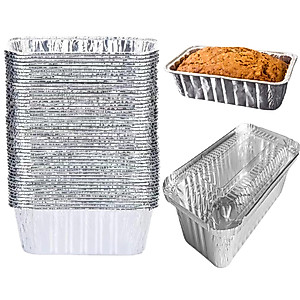 LUCKMETA 8x4 inch Aluminum Foil Pans with Clear Lids, 60 Pack, Heavy Duty, Recyclable, Suitable for Baking, Eating, and Storing