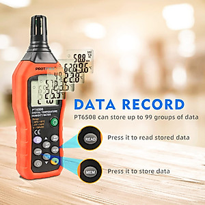 Protmex PT6508 Temperature Humidity Meter, Digital Thermometer Hygrometer Monitor with Ambient, Dew Point, Wet Bulb for Indoor/Outdoor MIN, MAX, Data Hold, LCD Backlight