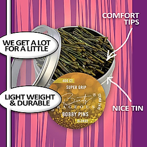 Super Grip Bobby Pins - Women's 1.9 Inch - Easy, Secure, All Hair Types - Handy Reusable Tin (Blonde - 400 Ct Approx)