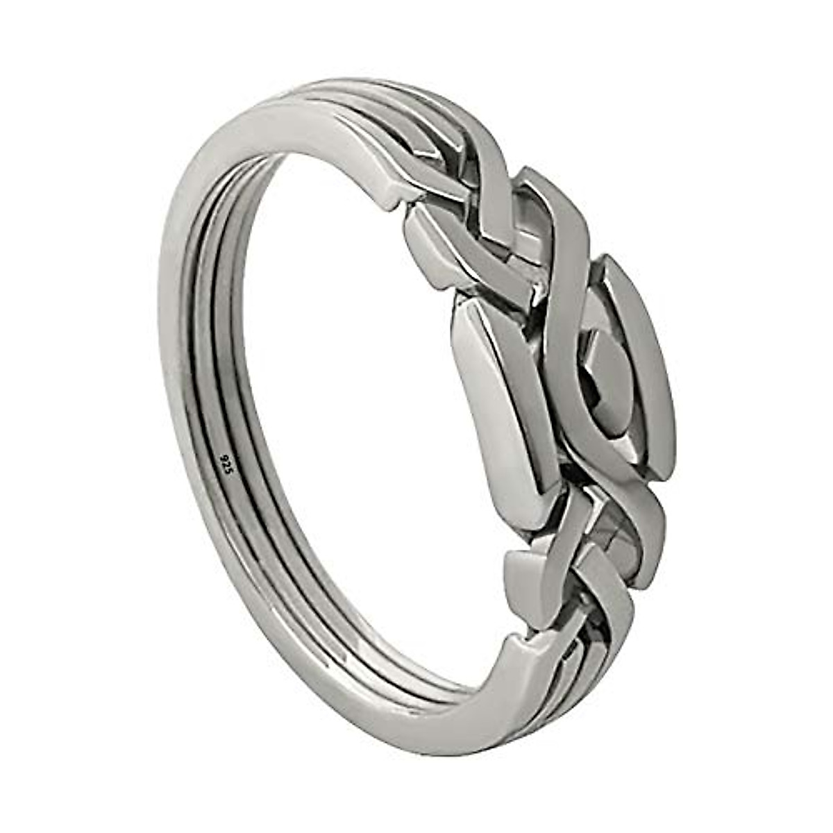 OFLIUM Fall Apart design 4 Band Handmade Puzzle Ring 925 Sterling Silver Interlocking Knott Ring Women Men Unique ring Gift for him, gift for her gift for dad all size (7)