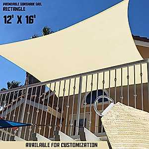 TANG Sunshades Depot Beige 12' x 16' Sun Shade Sail Permeable Canopy Cover Customize Commercial Standard 180 GSM HDPE