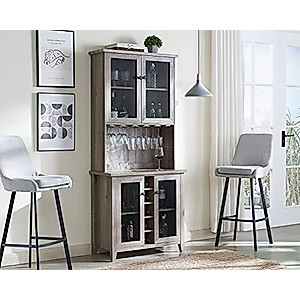 Home Source Jill Zarin Bar Cabinet in Grey Wash with Mesh Doors and Stem Glass Placement