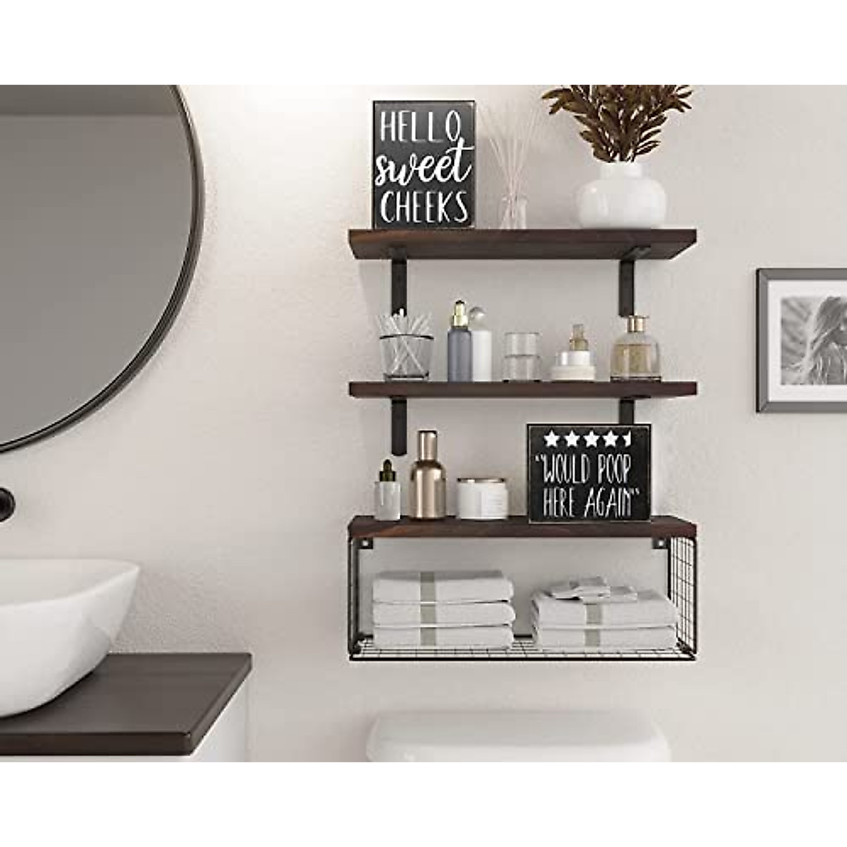 Pigort Funny Toliet Sign Decoration Box 5 Stars Would Here Again, Bathroom Sign Plaque 5"x6" Toilet Decor Rustic Wood Plaque - Funny Bathroom Signs