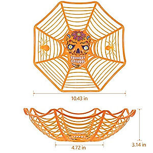 Triumpeek Halloween Party Supplies, Set of 3 Halloween Plastic Trick Treat Bowls, Candy bowl Holder Halloween Spider Web Bowl for Day of The Dead in Orange, Purple and Black