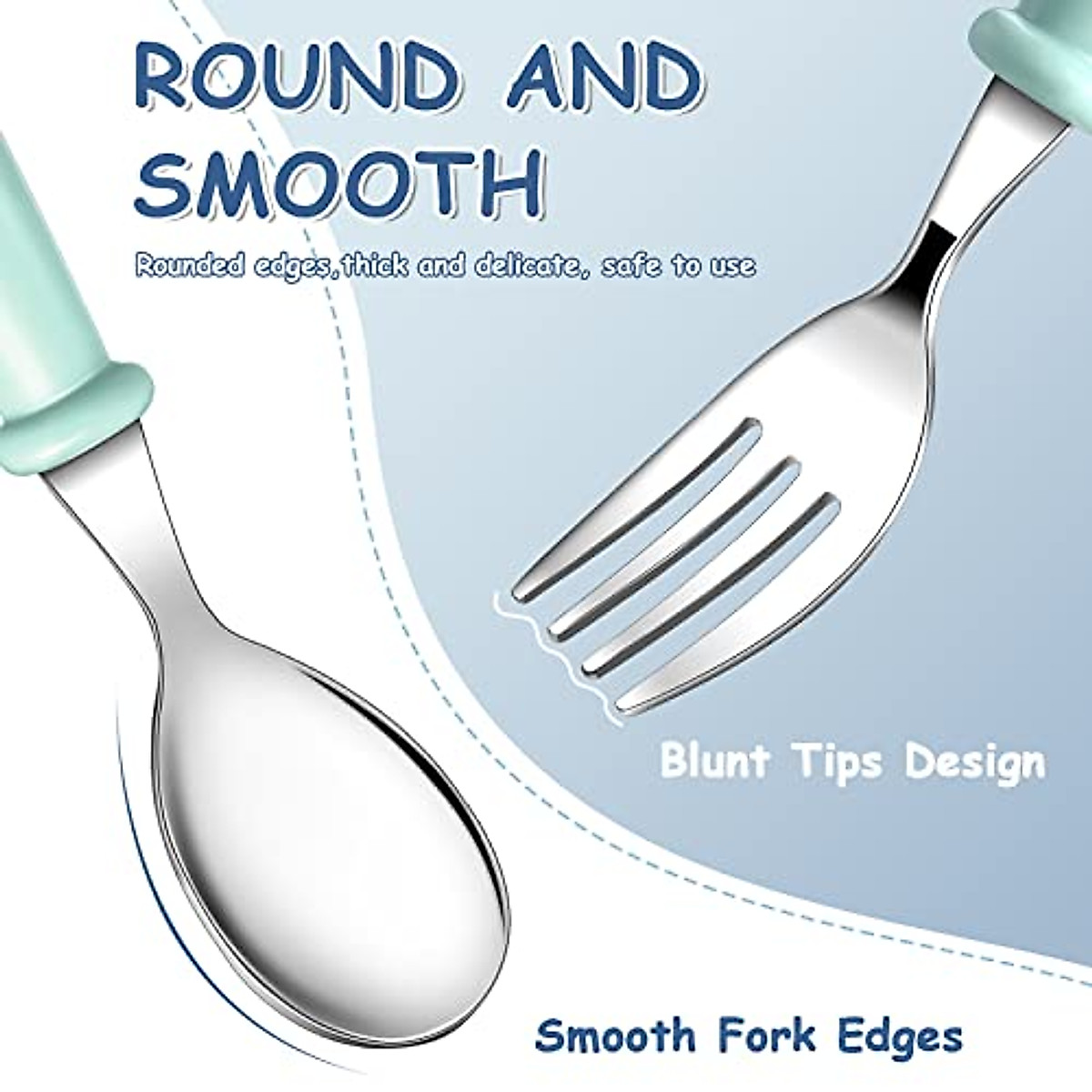 24 Pieces Toddler Spoons and Forks Toddler Silverware Set Stainless Steel Utensils Kids Cutlery Toddler Silverware with Round Handle for Safe Dining Lunch Box Kitchen