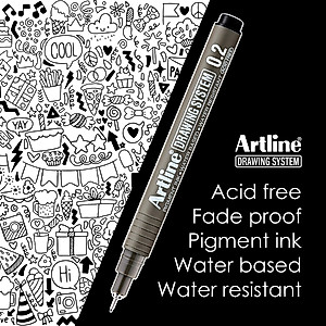 Artline 230 Drawing System Pens, Technical Drawing Pens For Drafting, Illustrating, and More, 0.2mm, 0.4mm, 0.6mm, and 0.8mm Fine Tips - Black, 4-Pack
